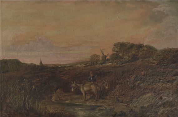 George F. Harris | Landscape with boy and donkeys | MutualArt