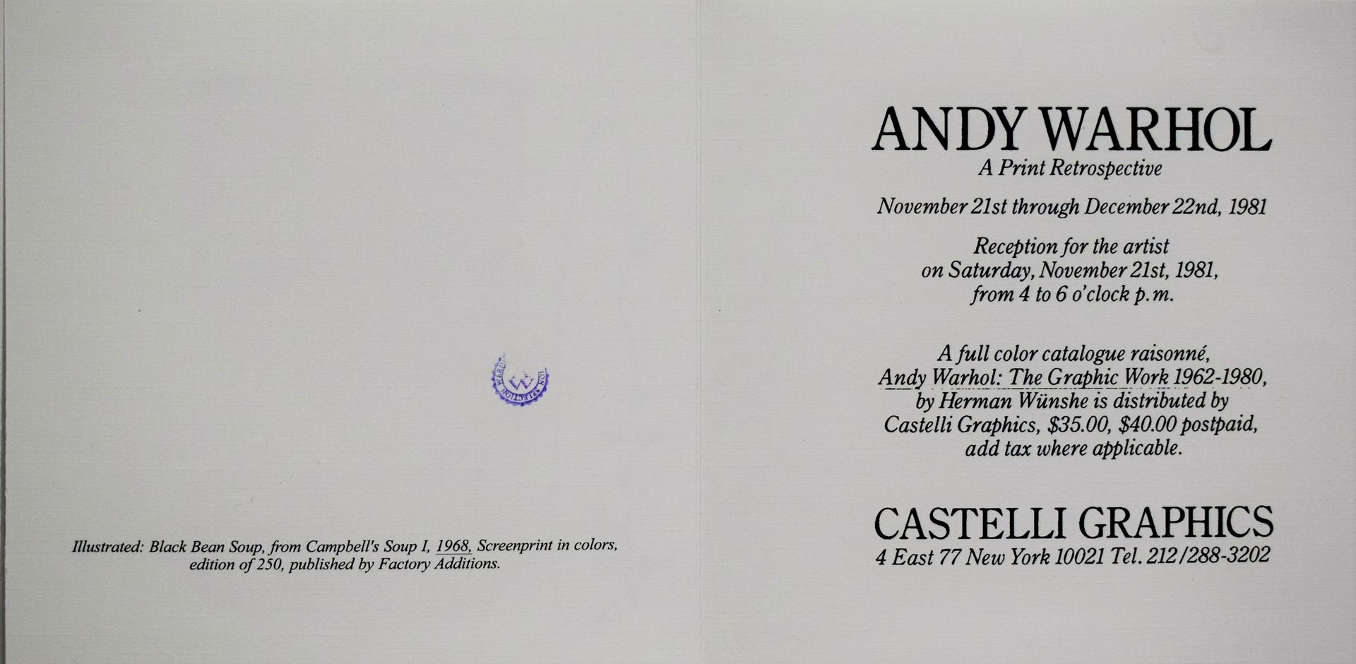 Andy Warhol | Andy Warhol (According to), Black Bean Sou, invitation ...