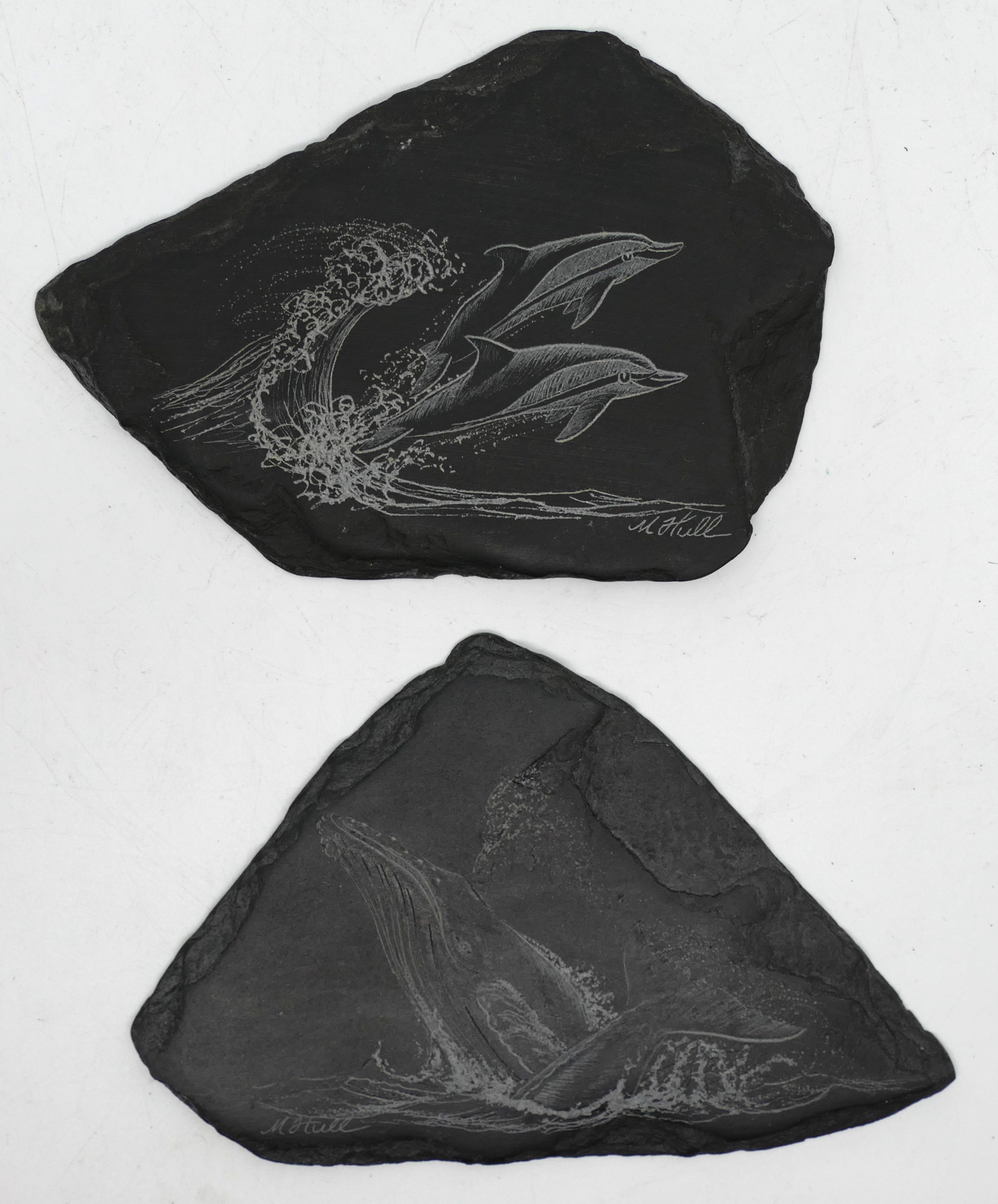 M. Hull | 2pc M Hull Hawaiian Slate Scrimshaw | MutualArt
