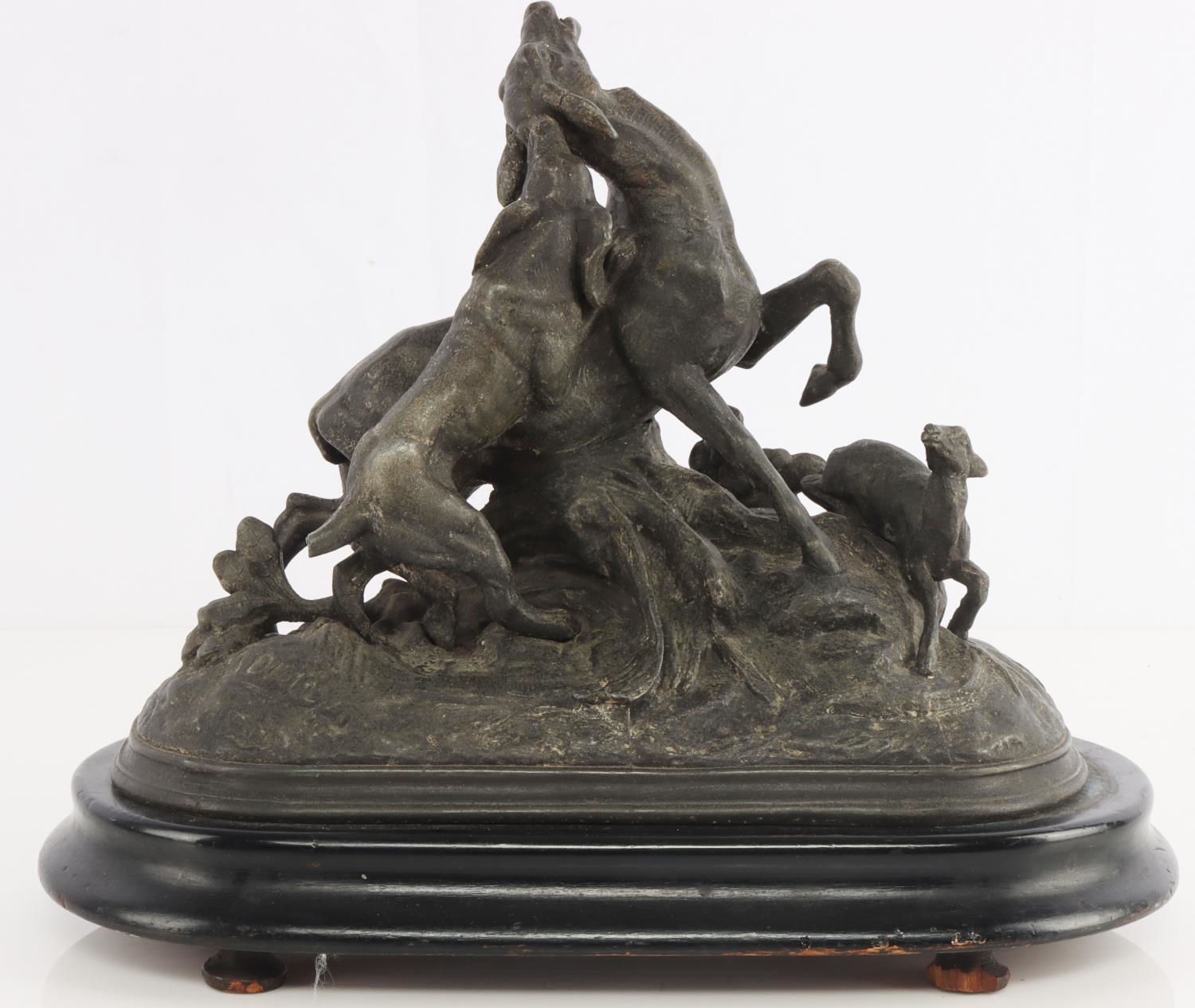 Auguste-Louis Dion | SPELTER SCULPTURE OF DEER HUNT | MutualArt