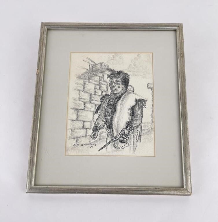 Alex Seowtewa | Alex Seowtewa Zuni Indian Charcoal Drawing | MutualArt