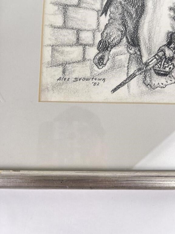 Alex Seowtewa | Alex Seowtewa Zuni Indian Charcoal Drawing | MutualArt