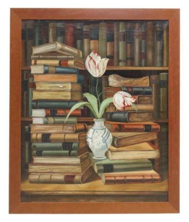 Fabrice De Villeneuve | Still Life with Books and Tulips in Blue and ...