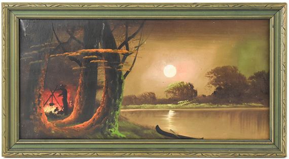 Harry Leonard Lopp | MOONLIT CAMP SCENE PAINTING | MutualArt