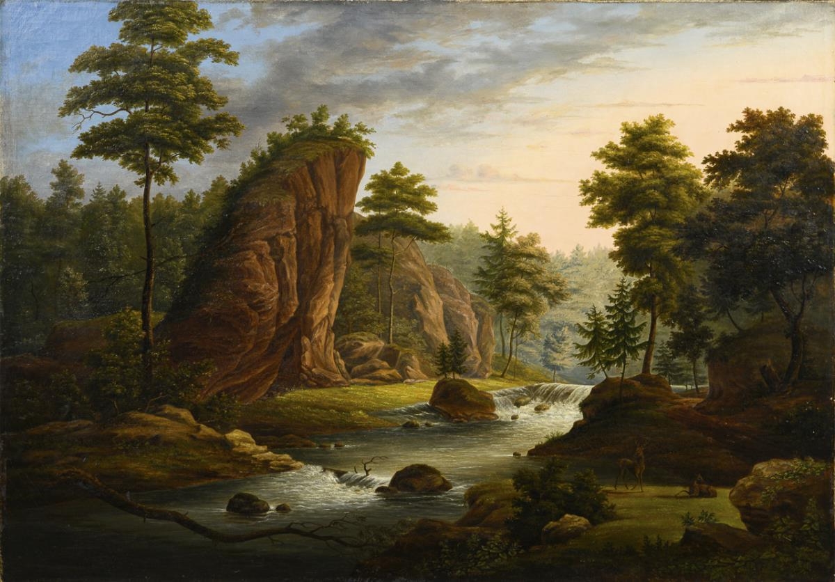 John George Brown | American landscape with white-tailed deer (1858 ...