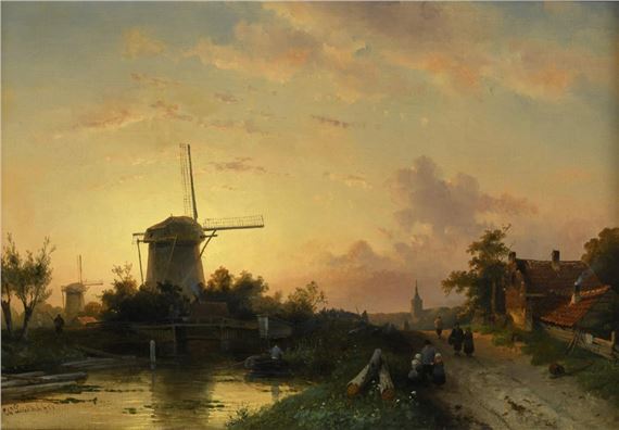 Charles Leickert | Landscape with Mill and Staffage (1857) | MutualArt