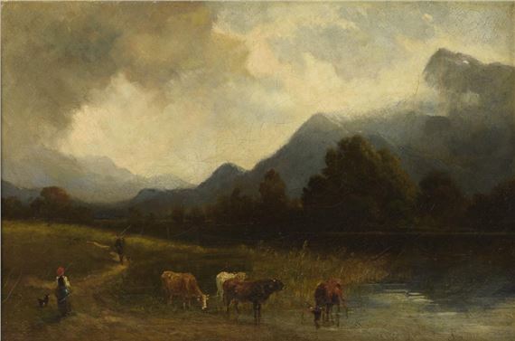 Wilhelm Frey | Landscape with shepherdess and cattle | MutualArt