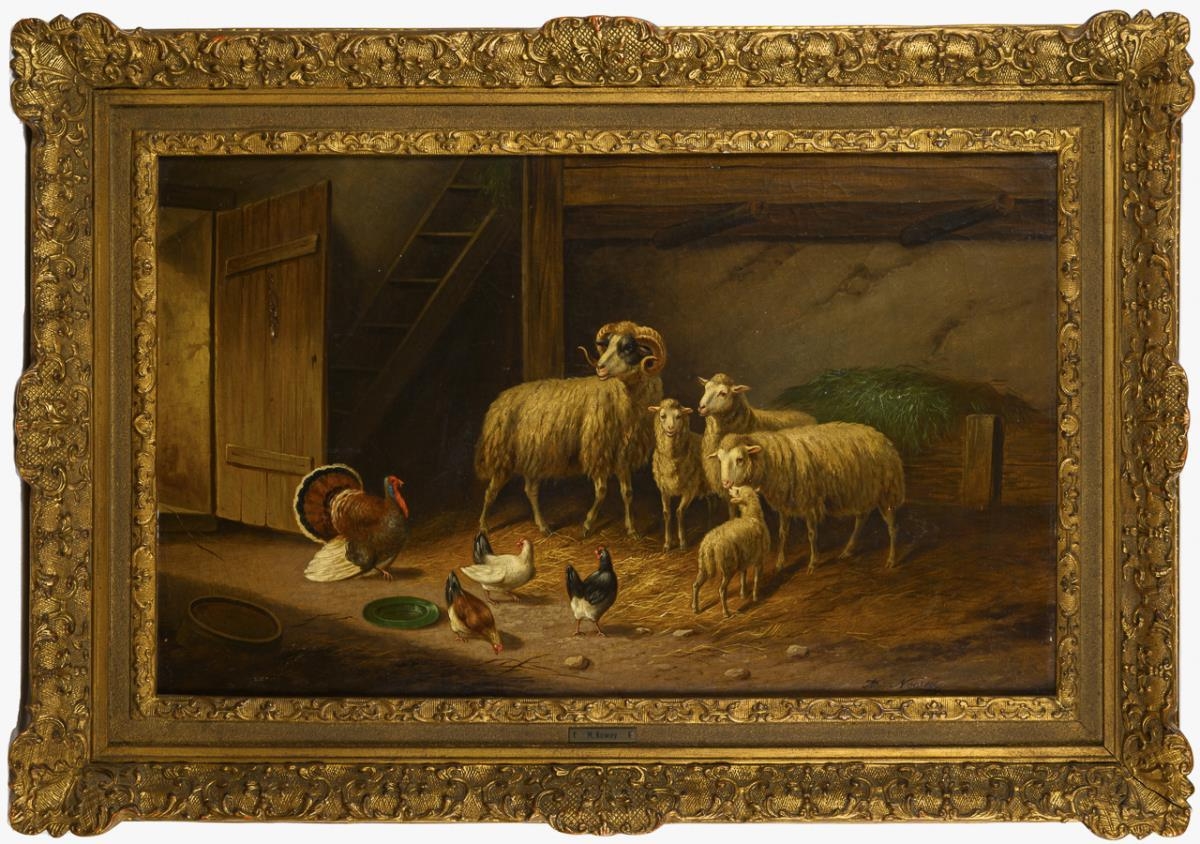 Adolf Nowey | Sheep and Poultry in the Stable | MutualArt