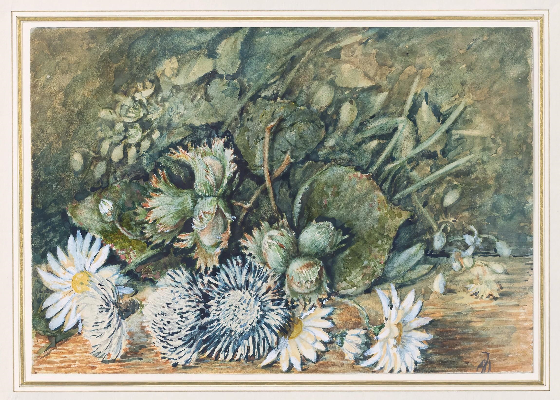 Annie Ferray Mutrie | Still life of autumn flowers and hazelnuts ...