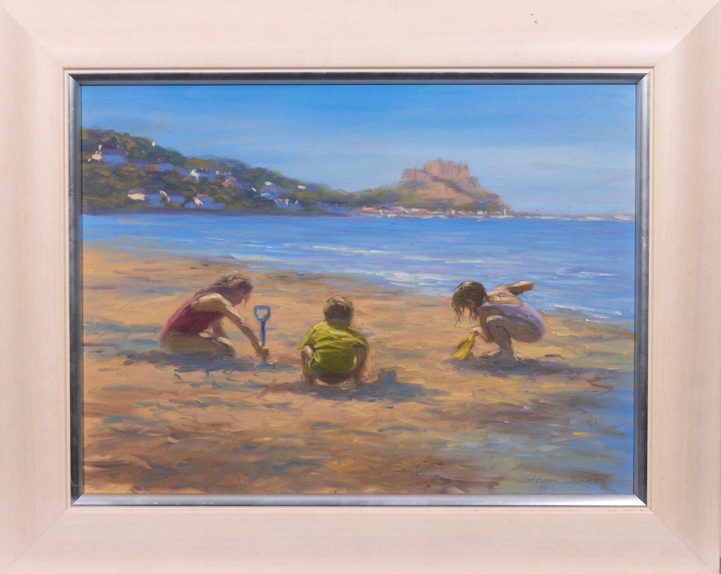 Steven Jones | Children playing on the Beach with Gorey Castle | MutualArt