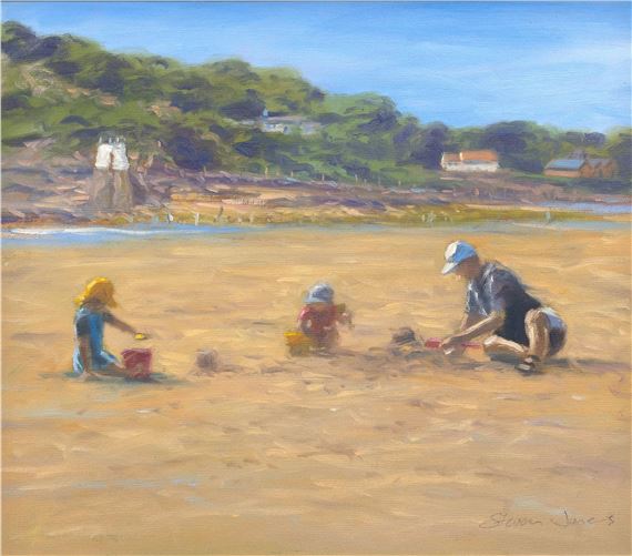 Steven Jones | Family playing on the Beach at St Brelade's Bay | MutualArt