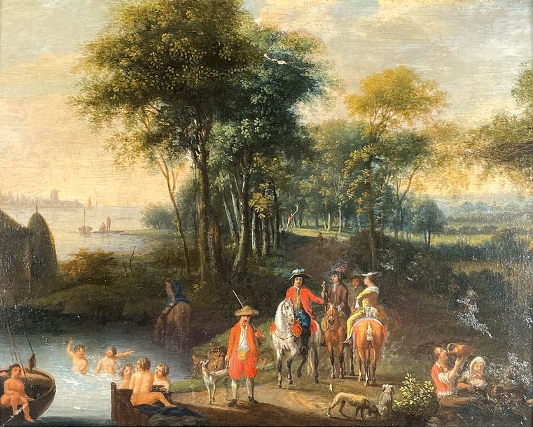 Peter Tillemans | Hunting with a falcon. (1700) | MutualArt