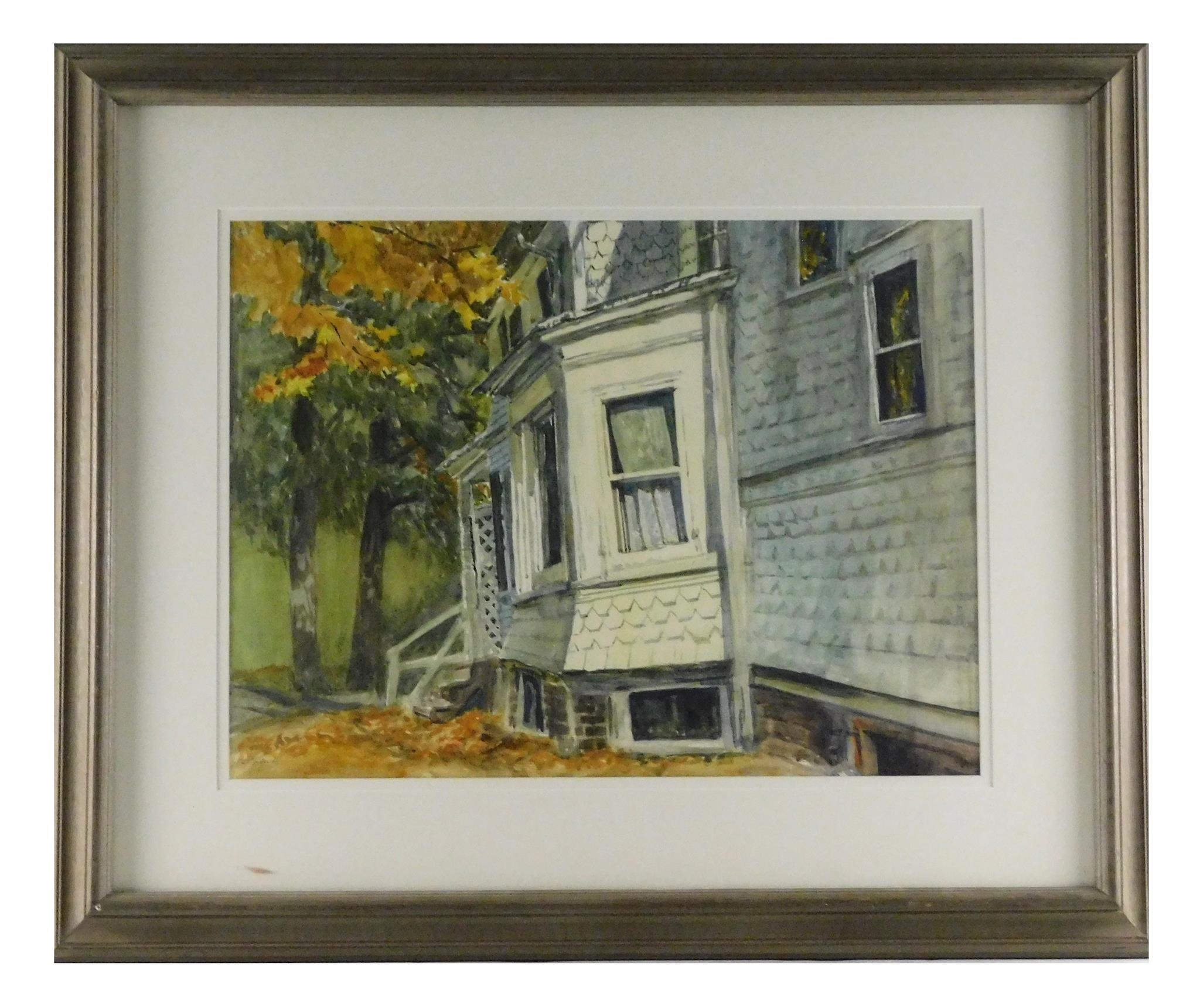 Nat Brush Lewis | depicts old white farm house in fall | MutualArt