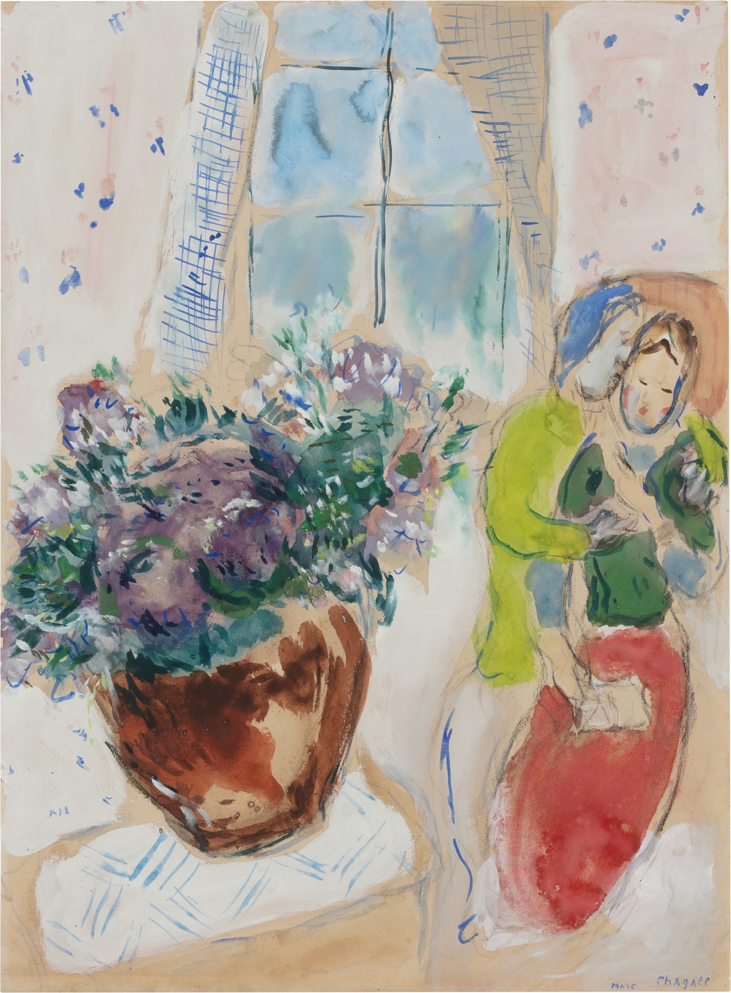 Marc Chagall | Couple et vase de fleurs (Circa 1934) | MutualArt