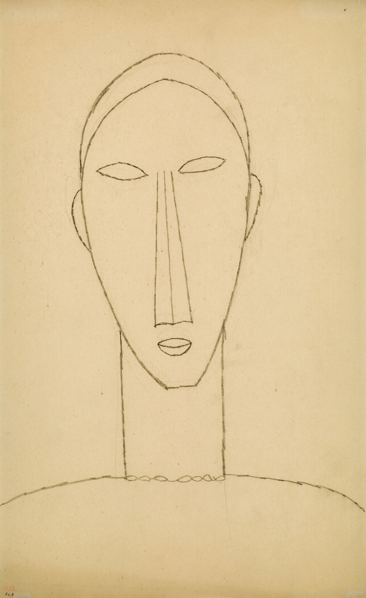 Amedeo Modigliani | Tête de face avec collier (1911 - 1914) | MutualArt