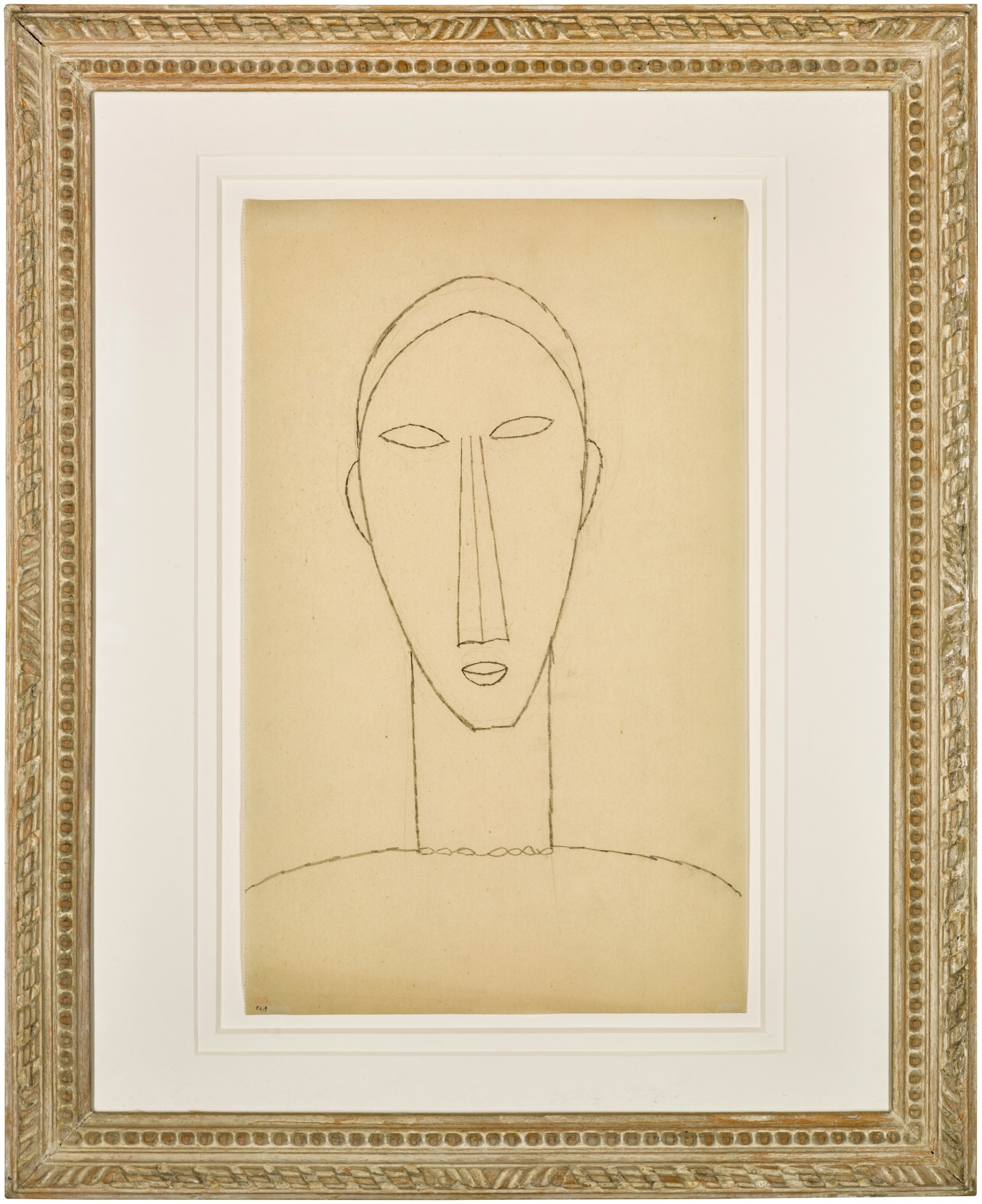 Amedeo Modigliani | Tête de face avec collier (1911 - 1914) | MutualArt