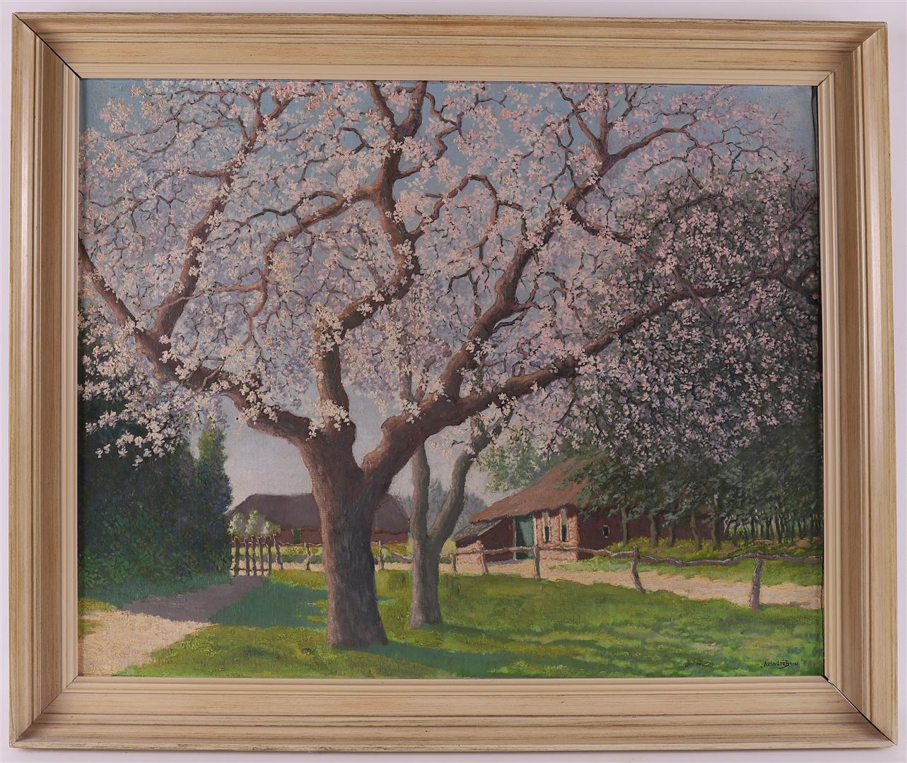 Arie van der Boon | Garden with flowering prunus | MutualArt