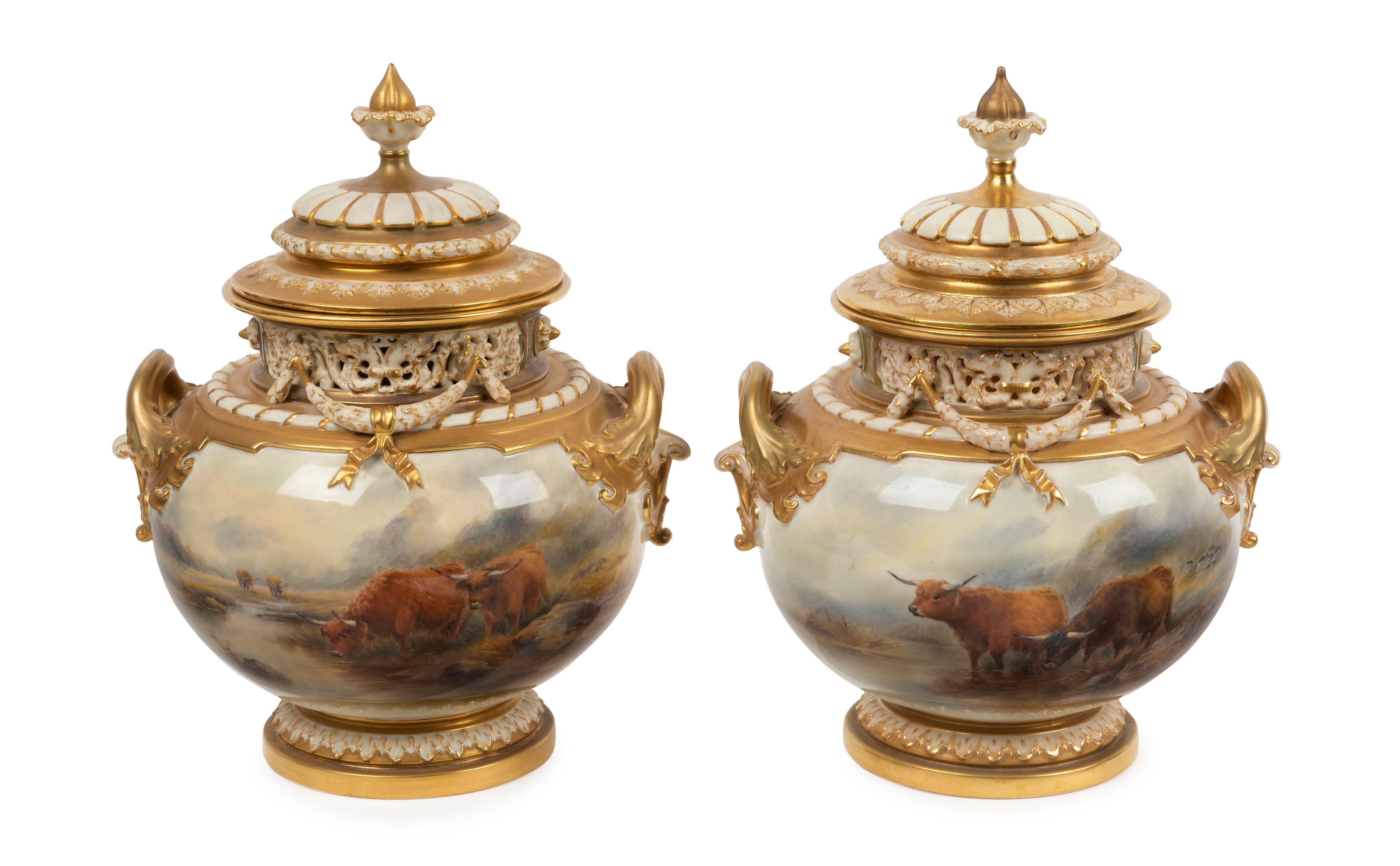 John Stinton | A pair of Royal Worcester pot pourri vases by John ...