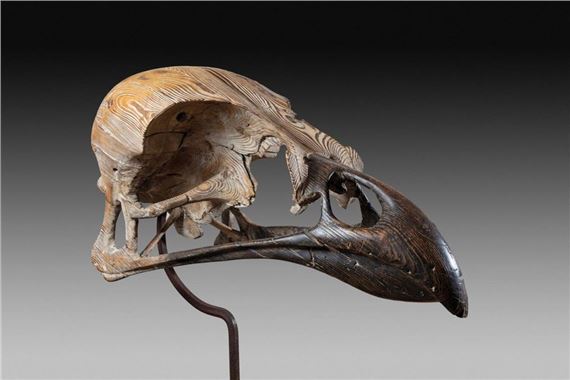 Quentin Garel | Bird skull Carved wood with cast iron base | MutualArt