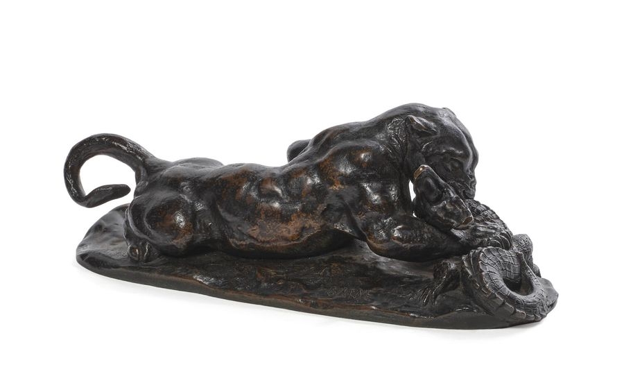 Antoine-Louis Barye | Jaguar devouring a crocodile Bronze with a shaded ...