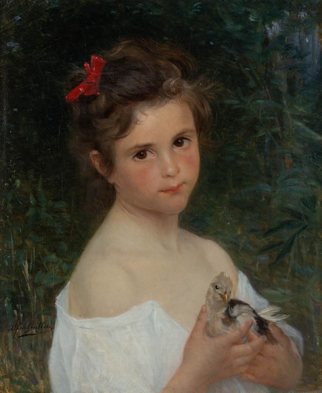 Alfred Guillou | Young Girl with Bird | MutualArt