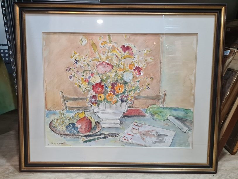 Vincent Breton | Table with fruits and bouquet Watercolor on paper ...