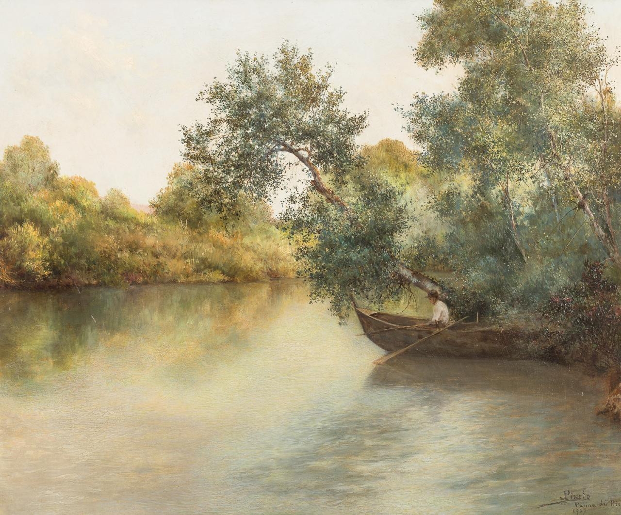 José Pinelo Llull | Paisaje fluvial con barca (1907) | MutualArt