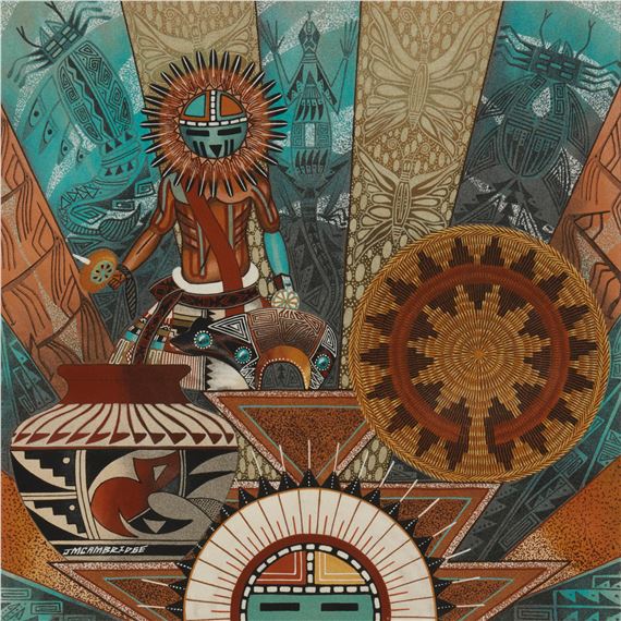 James M. Cambridge | Hopi sun figure with pottery and baskets | MutualArt