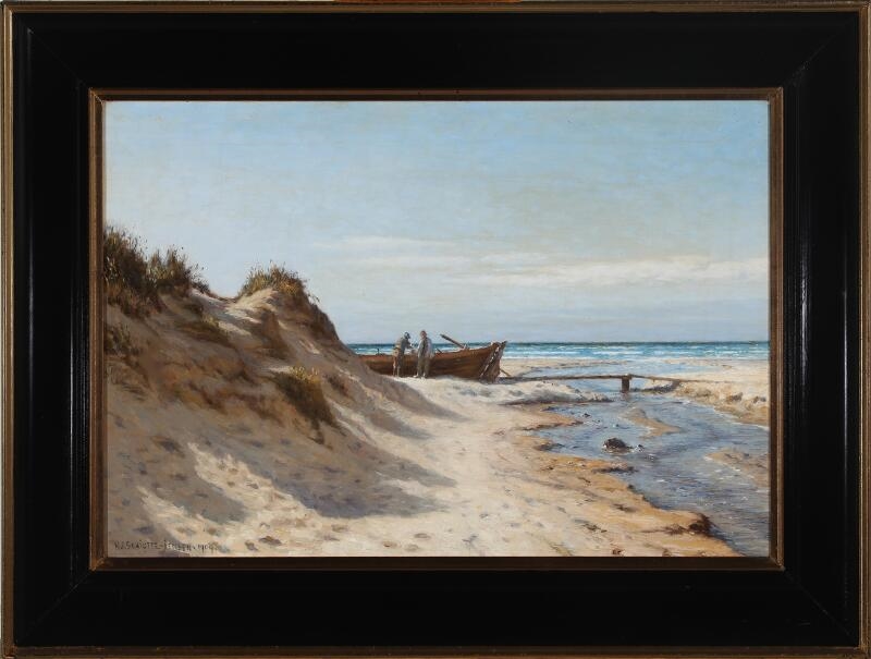 Niels Frederik Schiottz-Jensen | Coastal scenery from Lønstrup with fishermen at a boat (1909 ...