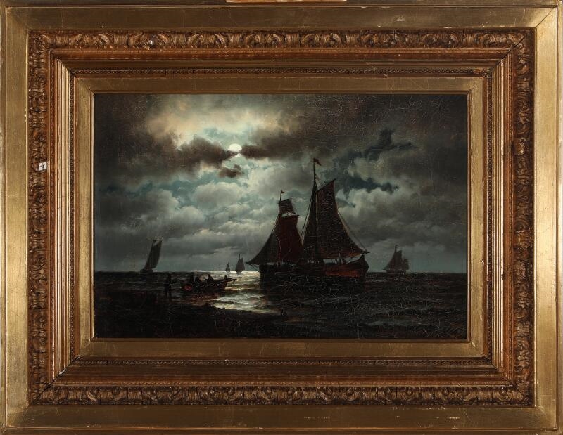 Carl Ludwig Bille | Coastal view with sailing ships in moonlight (1884 ...