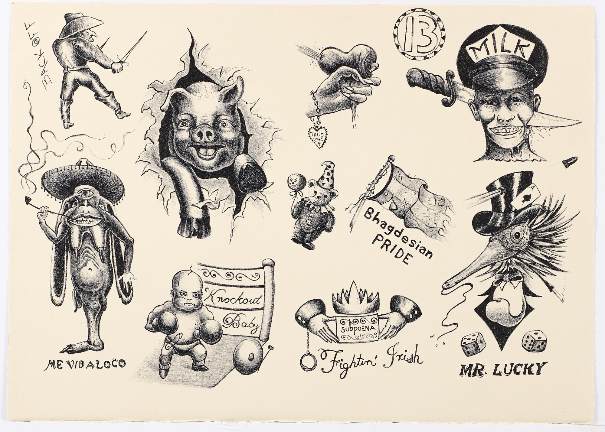 Nick Bubash | 2 Sheets of Tattoo Flash | MutualArt