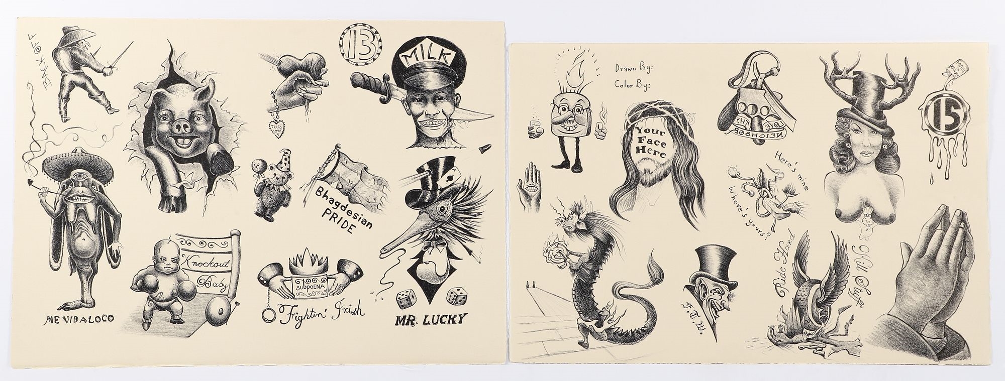 Nick Bubash | 2 Sheets of Tattoo Flash | MutualArt