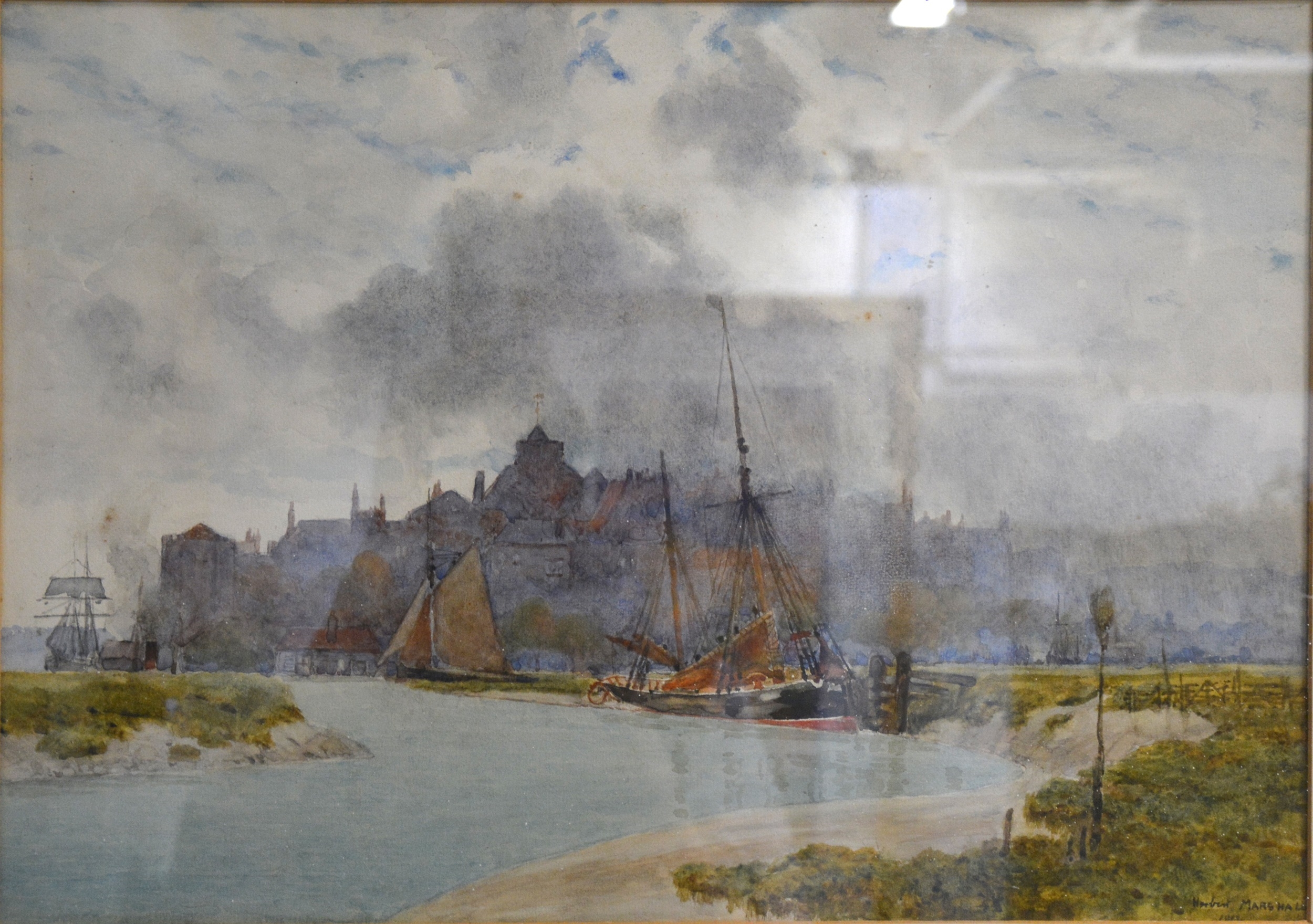 Herbert Menzies Marshall | Fishing Boats on before a town, (1912 ...