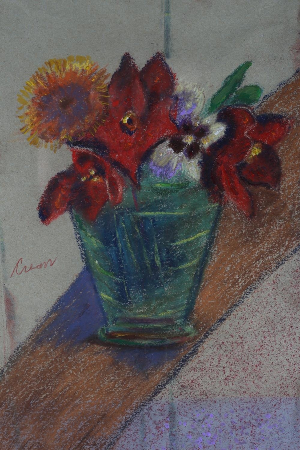James Crean | STILL LIFE FLOWERS IN A VASE ON A LEDGE | MutualArt
