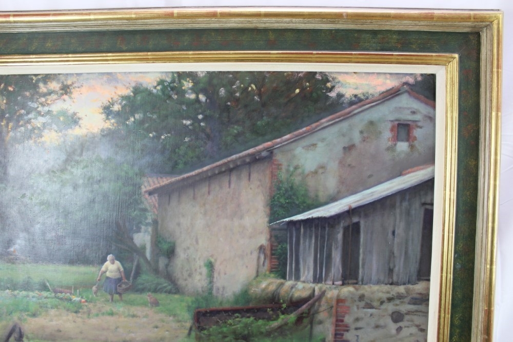 Alex Russell Flint | Madame Coutelot and cat in a farmyard at dusk ...