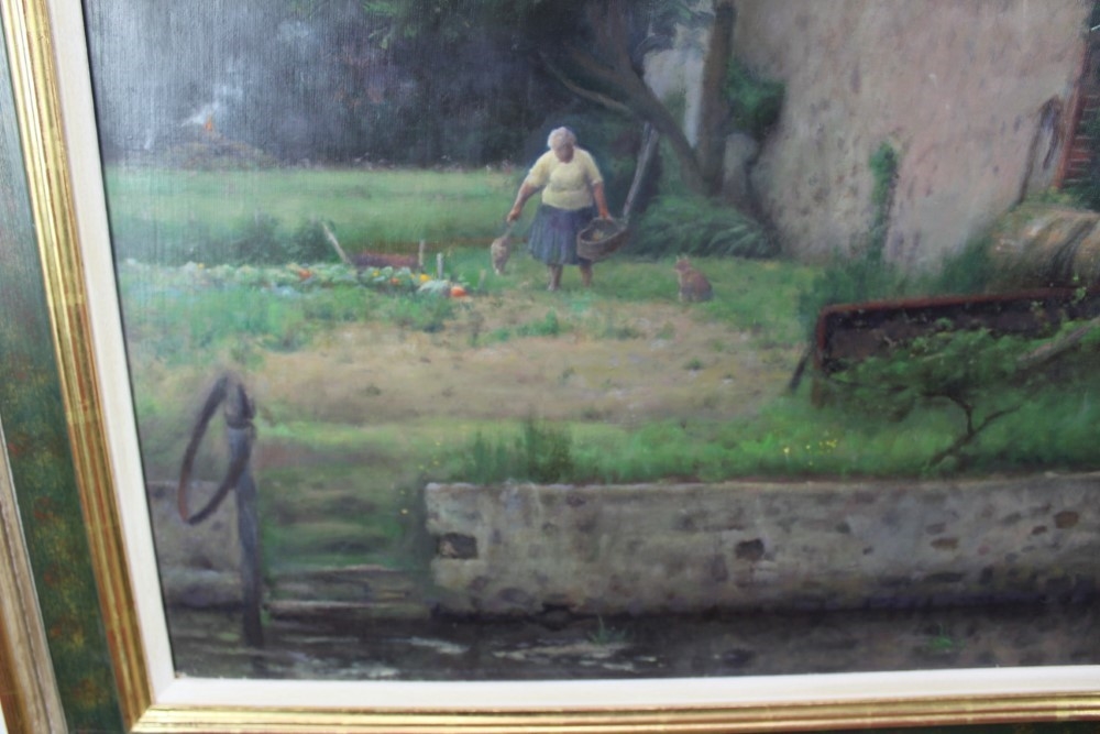 Alex Russell Flint | Madame Coutelot and cat in a farmyard at dusk ...