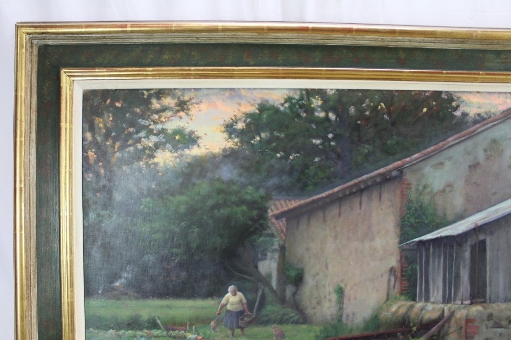 Alex Russell Flint | Madame Coutelot and cat in a farmyard at dusk ...