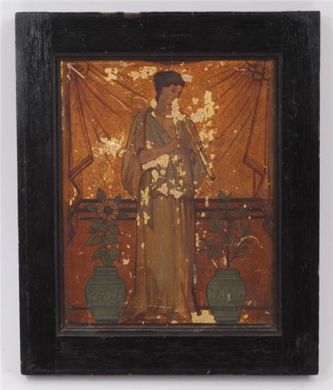 Henry Stacy Marks | Female musician between flowering plants | MutualArt