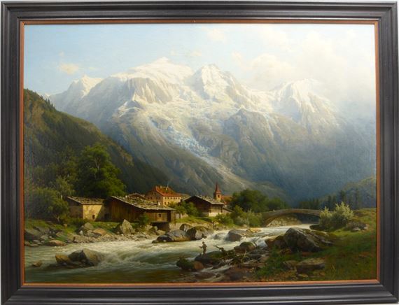 Joseph Jansen | Gebirgslandschaft mit Dorf im Flusstal | MutualArt