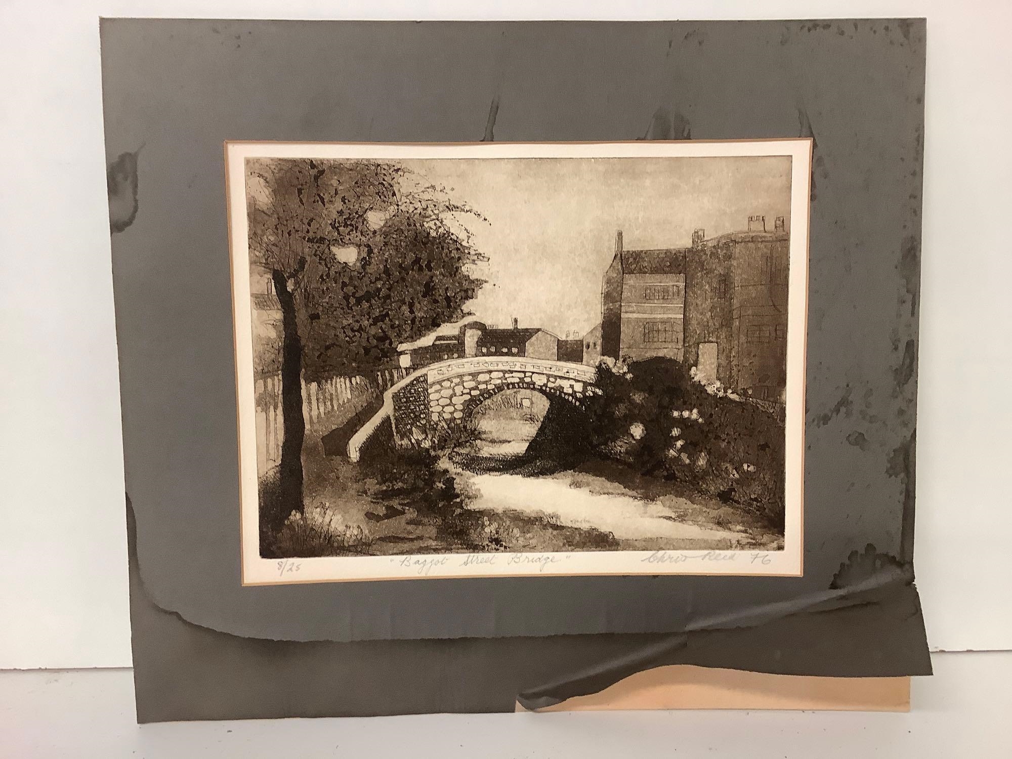 Chris Reid | Baggot Street Bridge black and white limited edition engraving signed and dated 24 ...