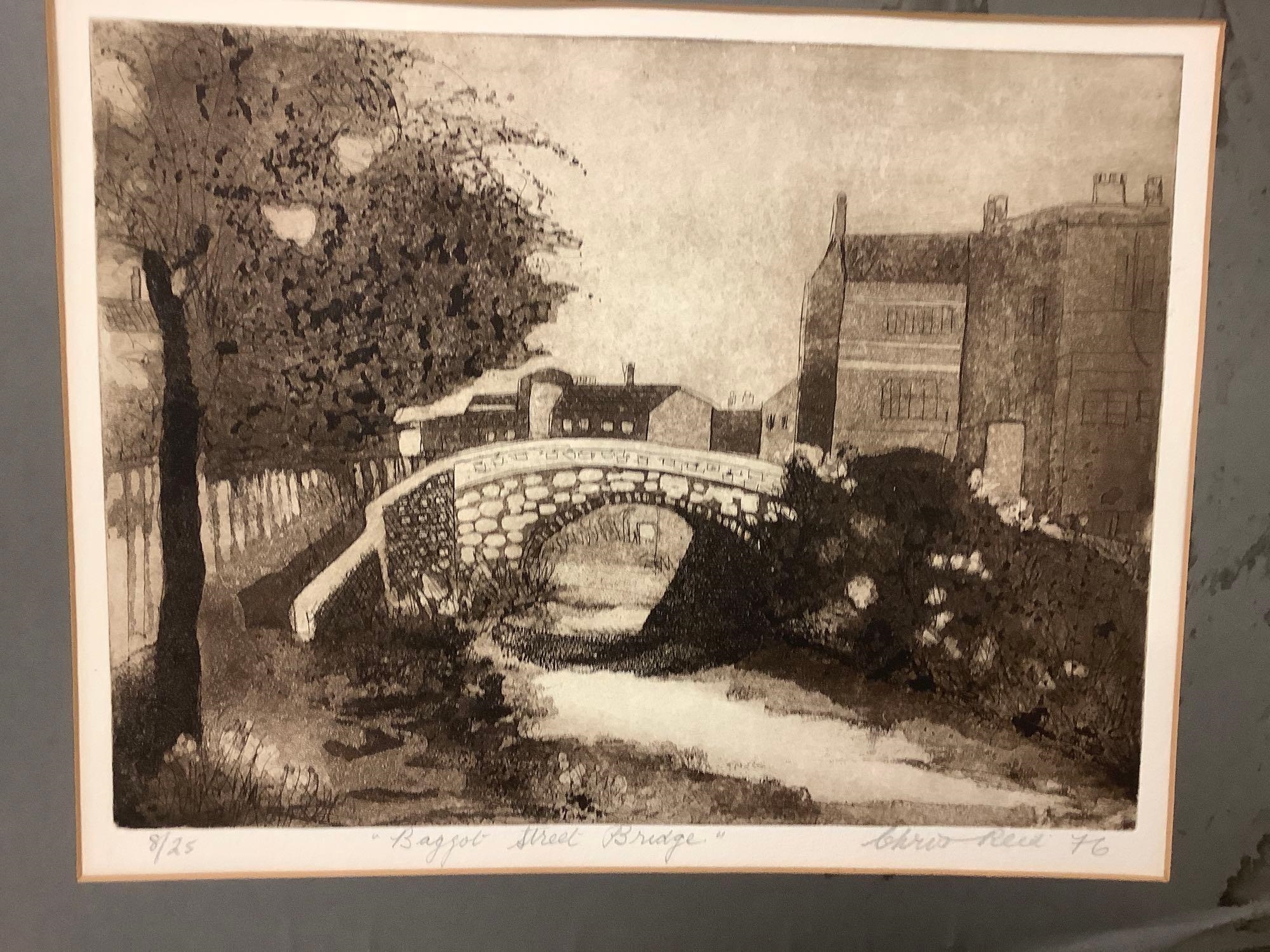 Chris Reid | Baggot Street Bridge black and white limited edition engraving signed and dated 24 ...