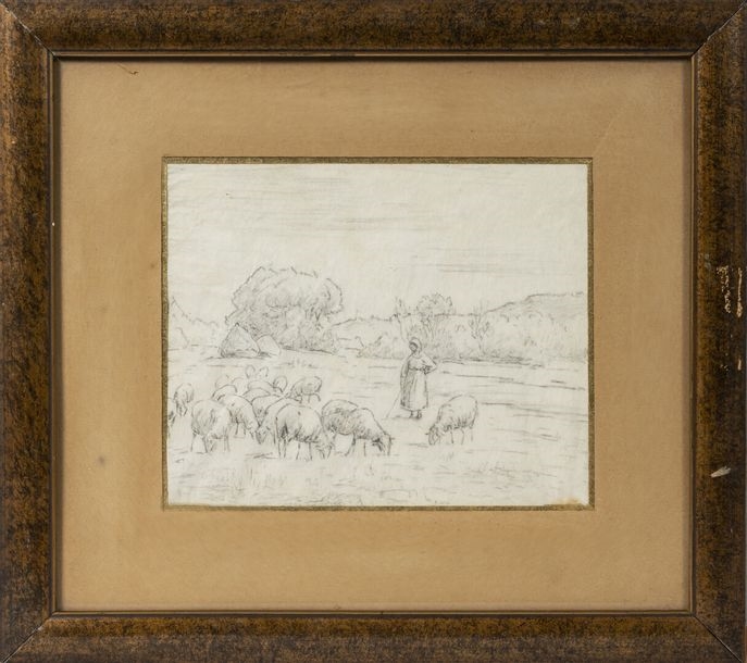 Jean-Baptiste Millet | Troupeau de moutons paisant sous la garde d'une ...