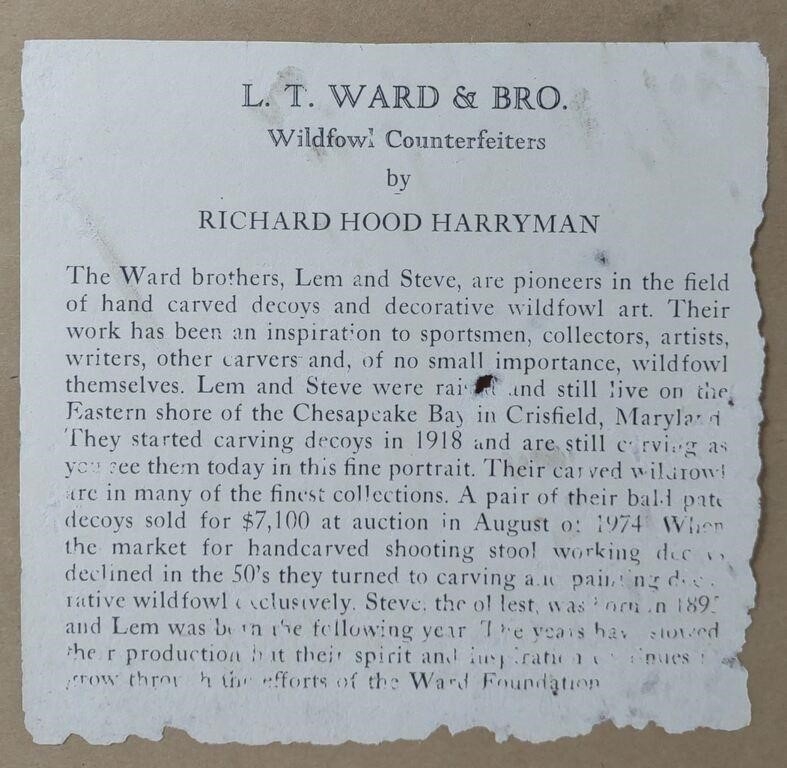 R.H. Harryman | Lem & Steve Ward Signed R.H. Harryman Decoy Print (1974 ...