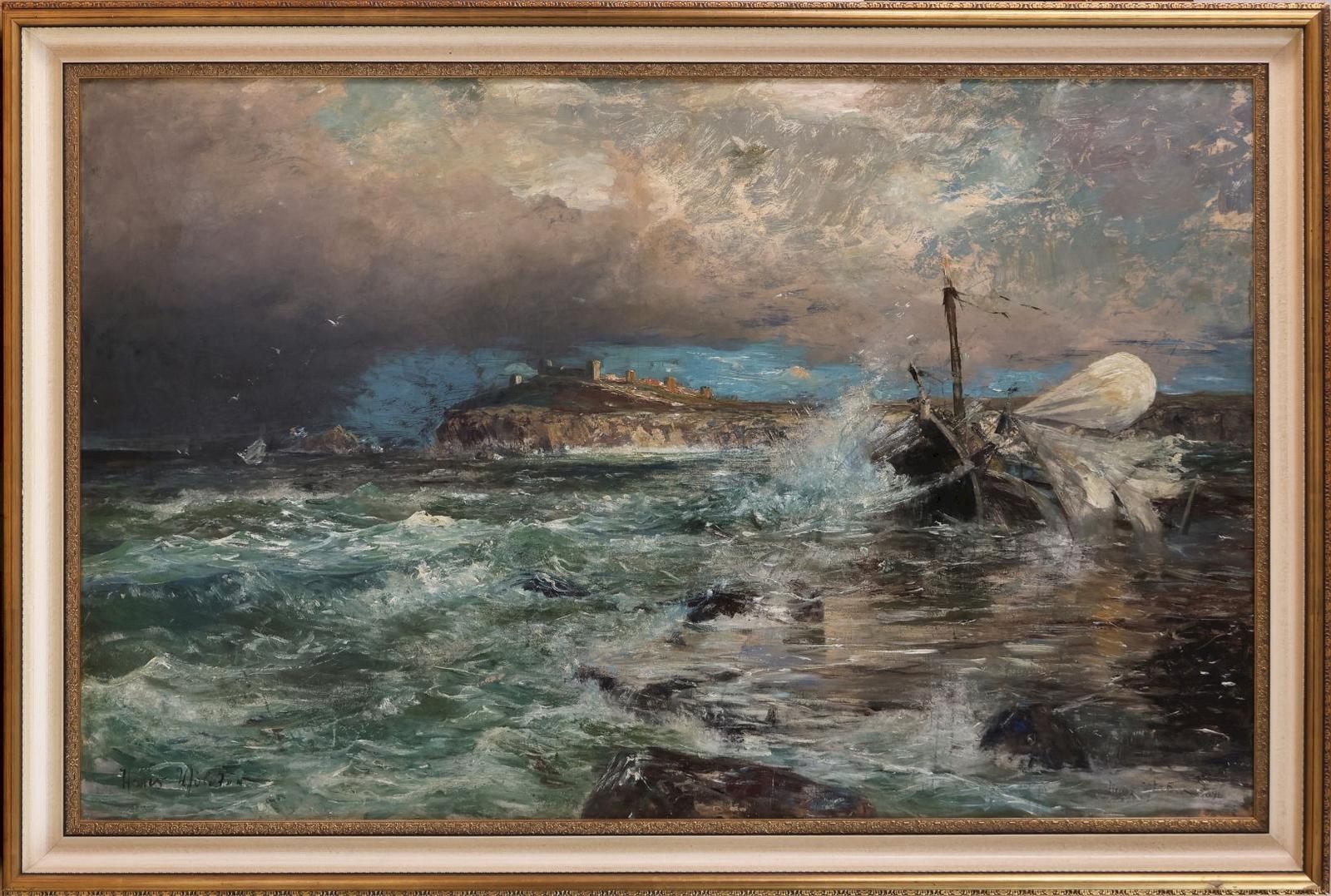 Hans Völcker | Schiffbruch vor Insel mit Festungsanlage (1892) | MutualArt