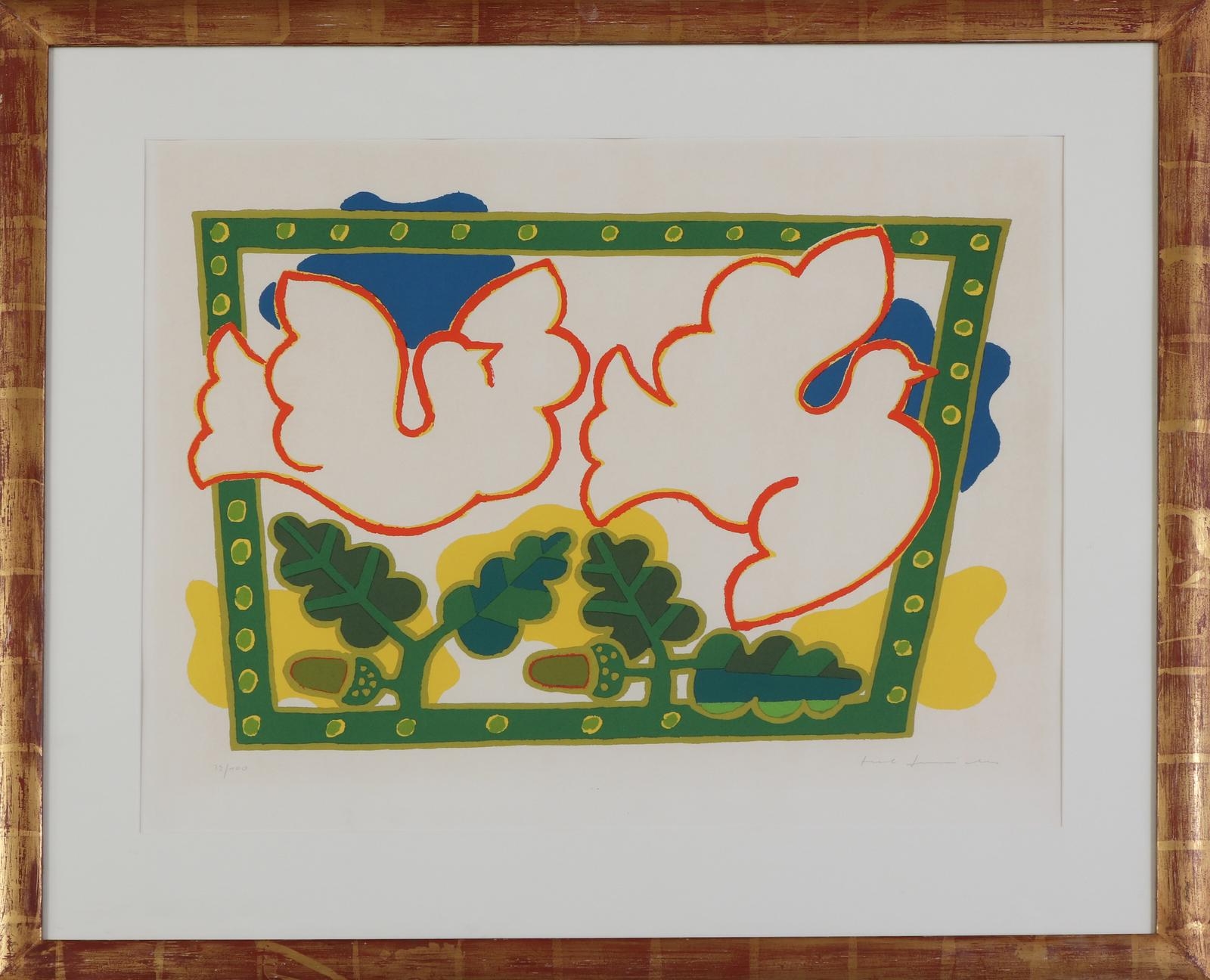 Herbert Schneider | Zwei Tauben ueber Eichelzweigen | MutualArt