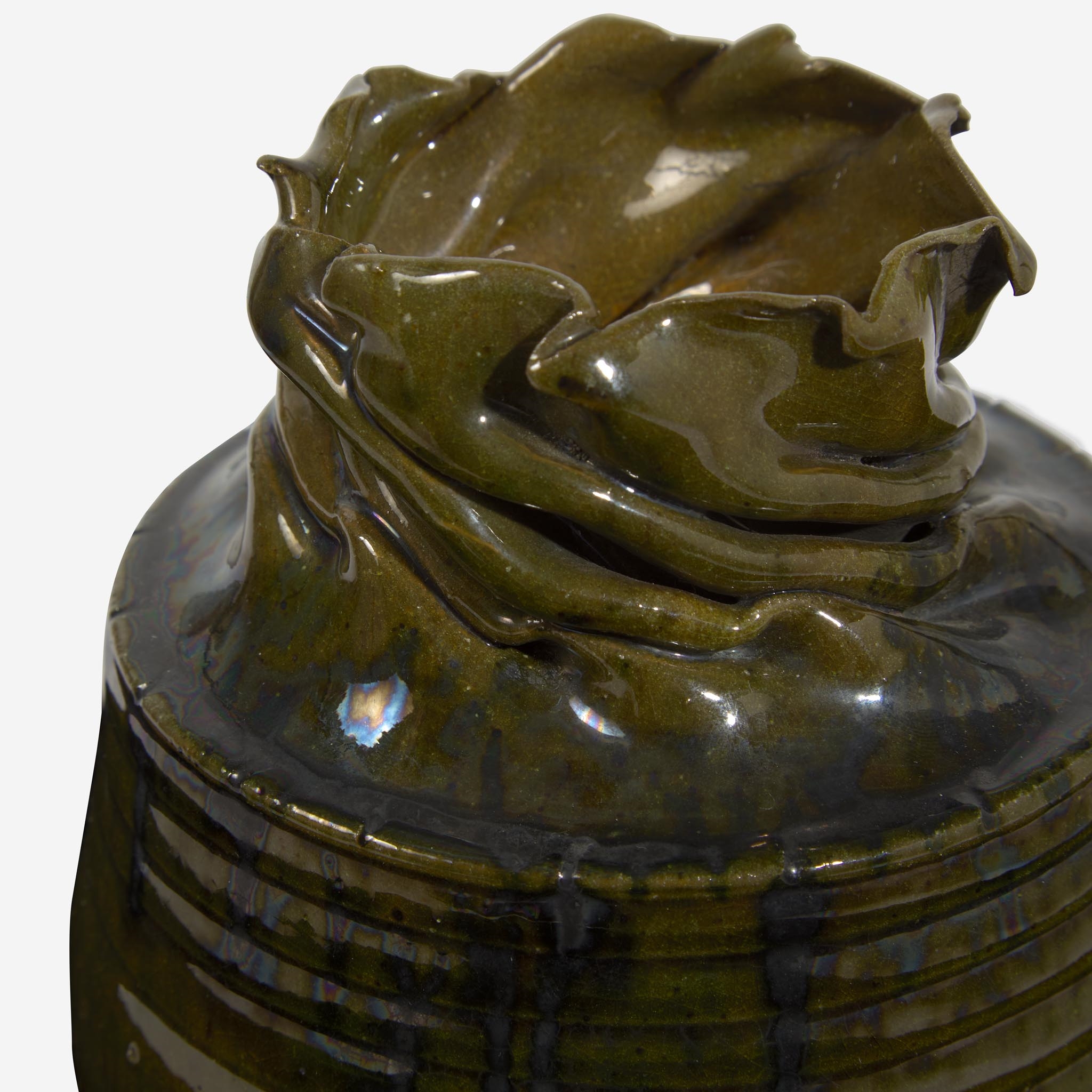 George Ohr | Vase with Twisted Neck and Pinched Rim in Olive Green ...