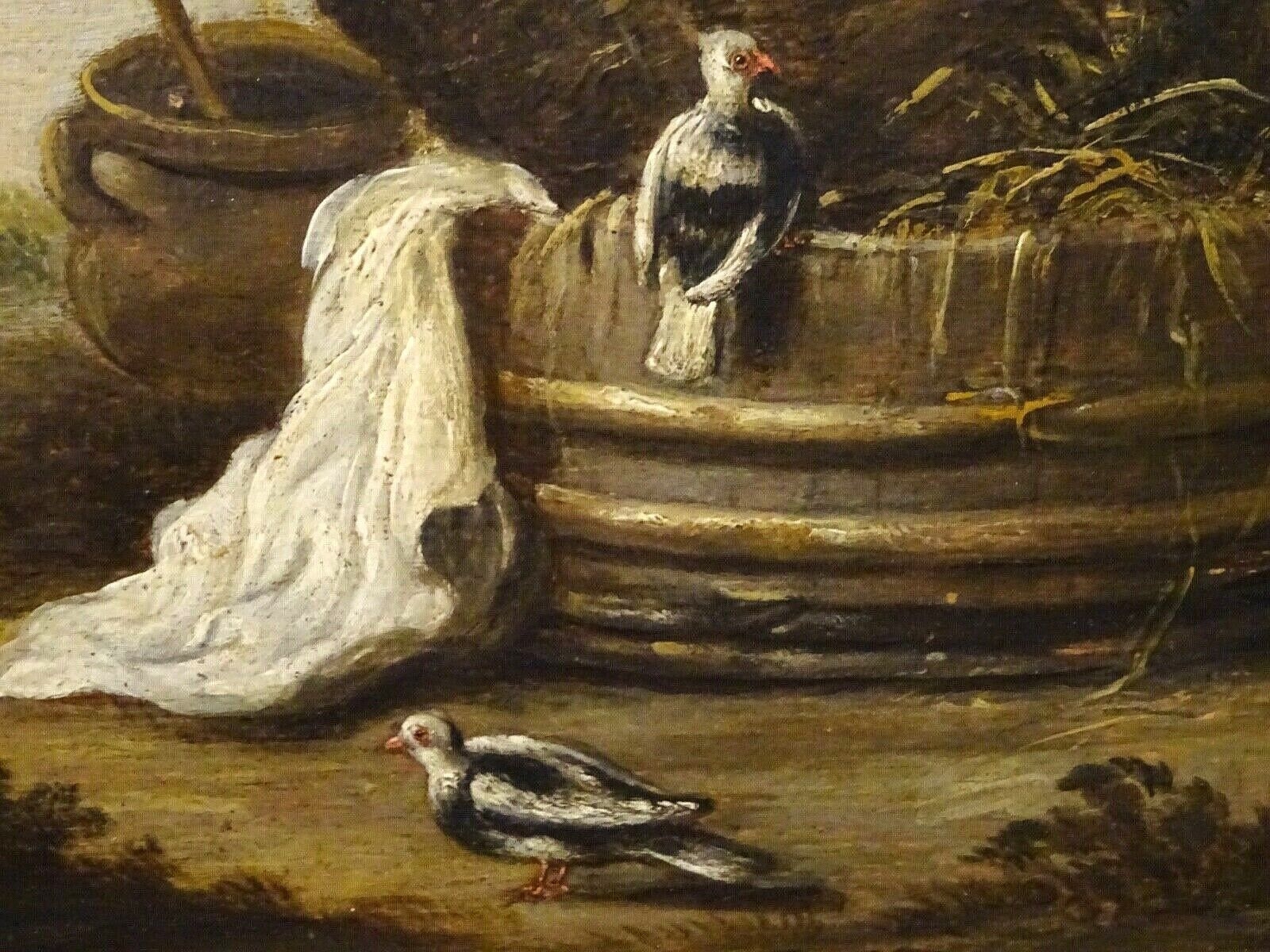 British School, 18th Century | FARM CHICKEN HENS & BIRDS SCENE OIL ...