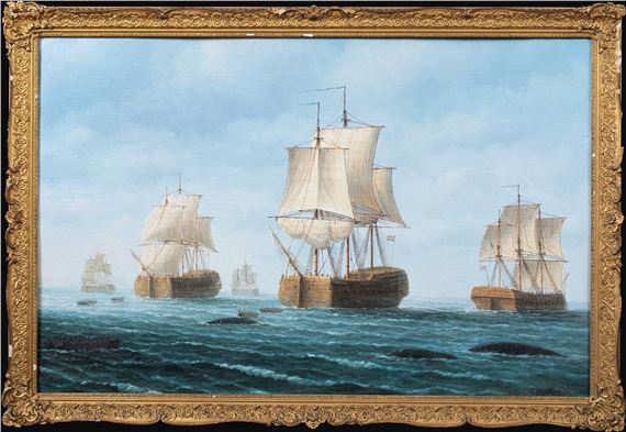 Dutch School, 19th Century | DUTCH SHIPS WHALING OFF THE COAST OIL ...