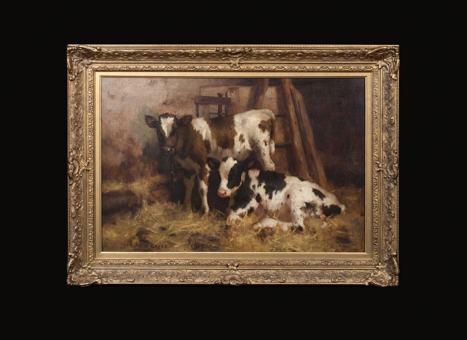 David Gauld | AYRSHIRE CALVES IN A BARN OIL PAINTING | MutualArt
