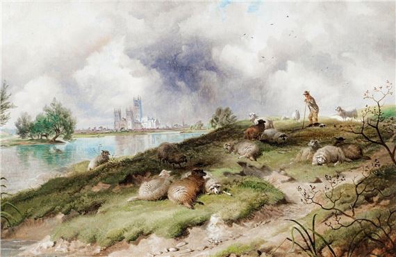 Thomas George Cooper | CANTERBURY CATHEDRAL SHEEP LANDSCAPE OIL ...